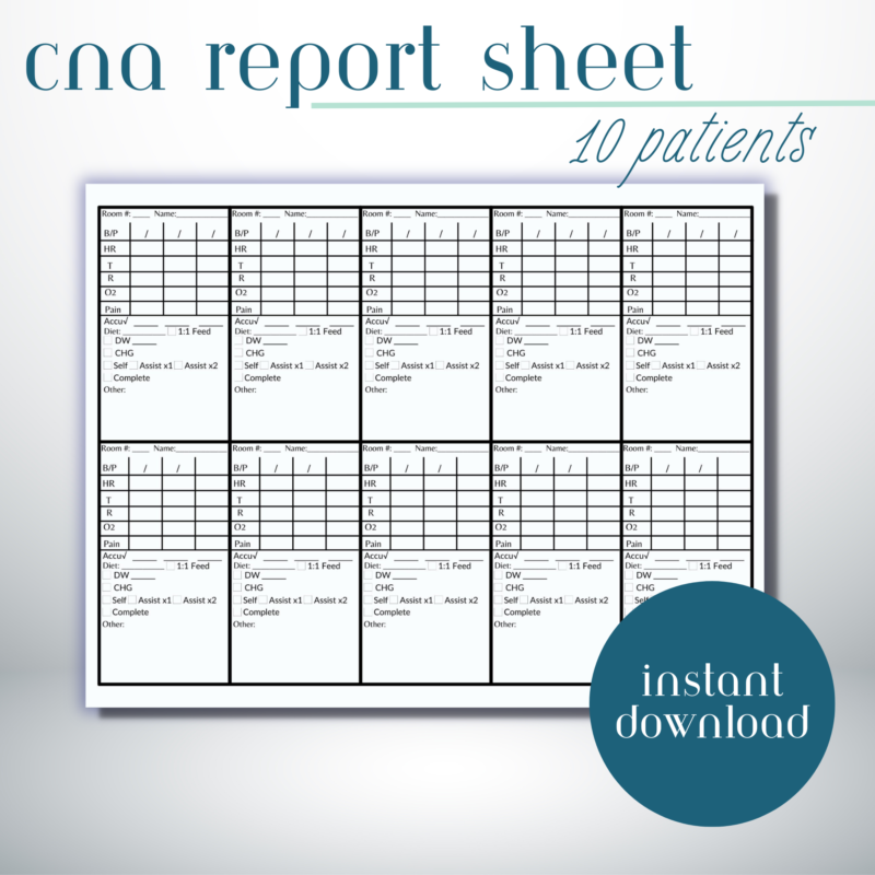 CNA/PCT 10 Patient Report Sheet – Simplified by Print