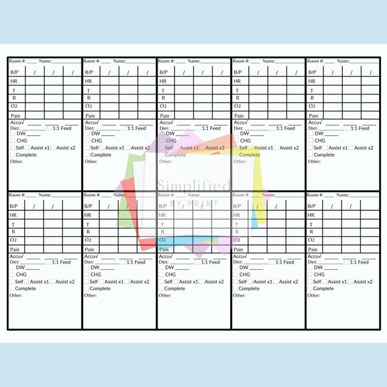 CNA/PCT 10 Patient Report Sheet – Simplified by Print