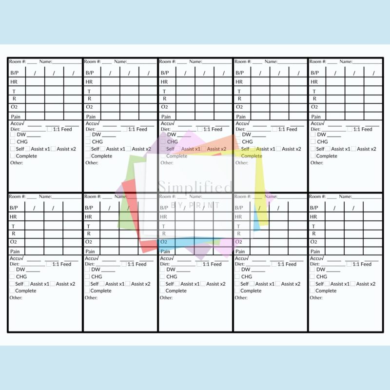 CNA/PCT 10 Patient Report Sheet – Simplified by Print