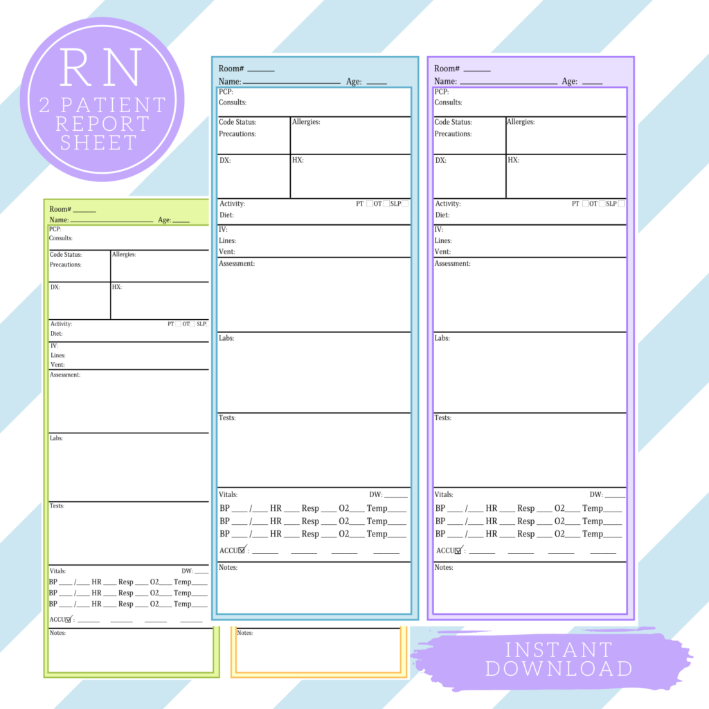 Registered Nurse 2 Patient Report Sheet – Simplified by Print