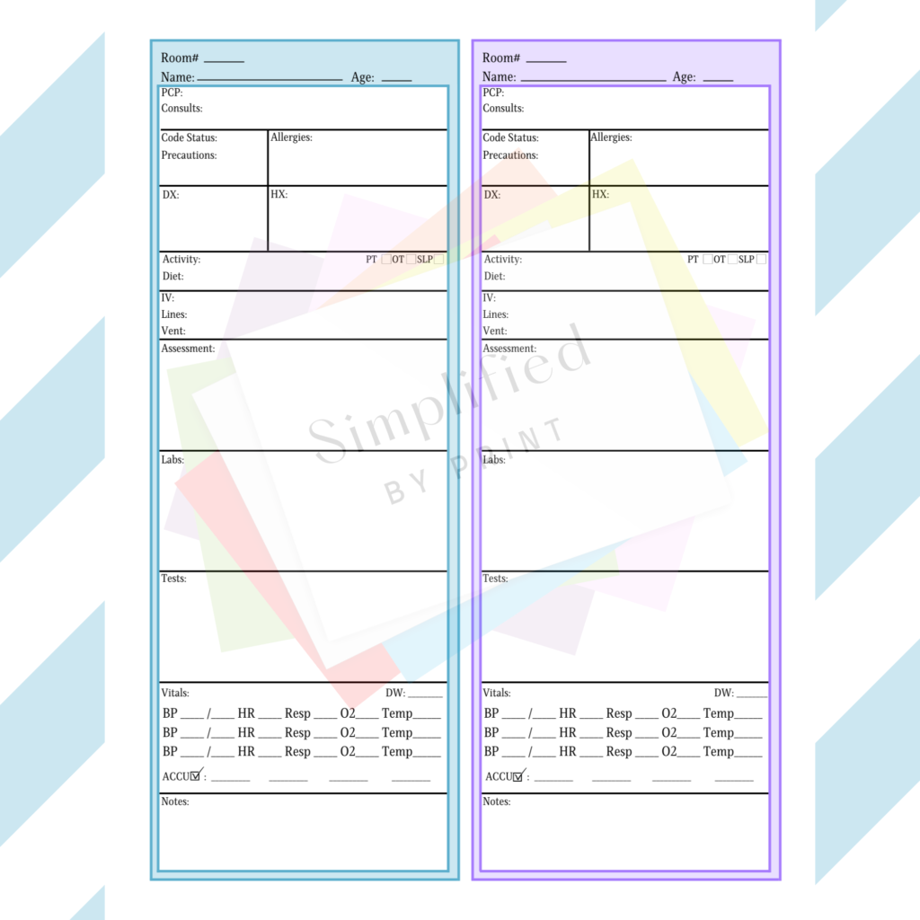 Registered Nurse 2 Patient Report Sheet – Simplified by Print