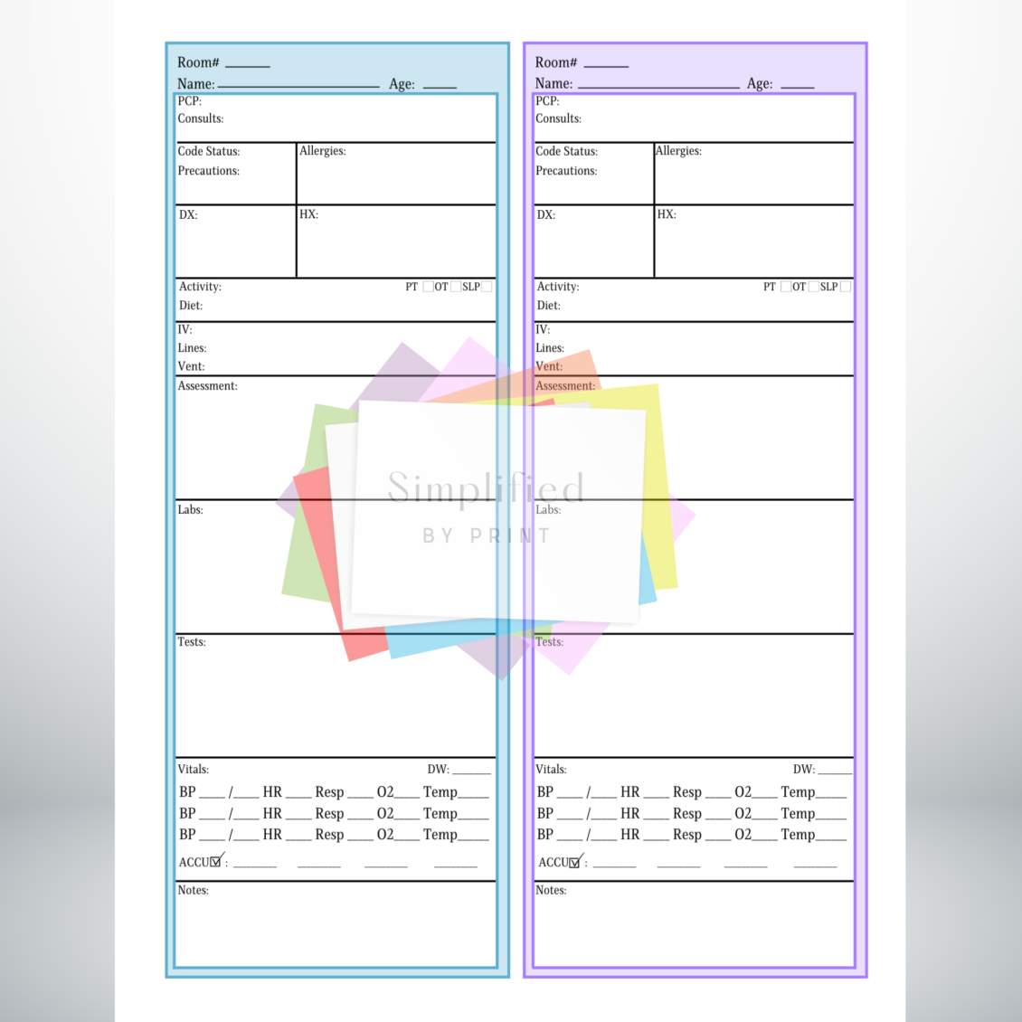 Registered Nurse 2 Patient Report Sheet – Simplified by Print