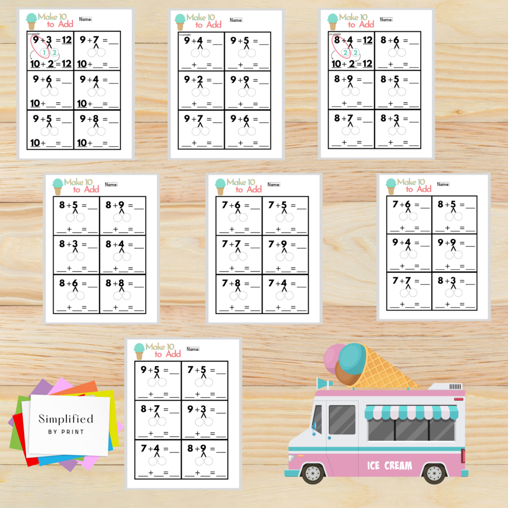 First Grade Math, Make 10 to Add, Adding 9, Adding 8, Adding 7 ...