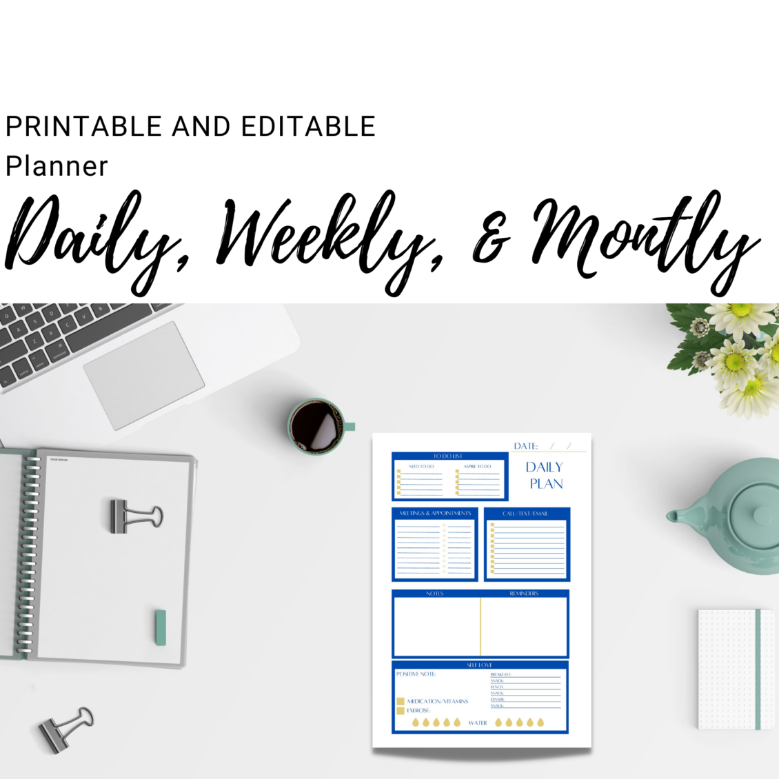 Daily, Weekly, and Monthly Print or Fillable Editable Planner ...