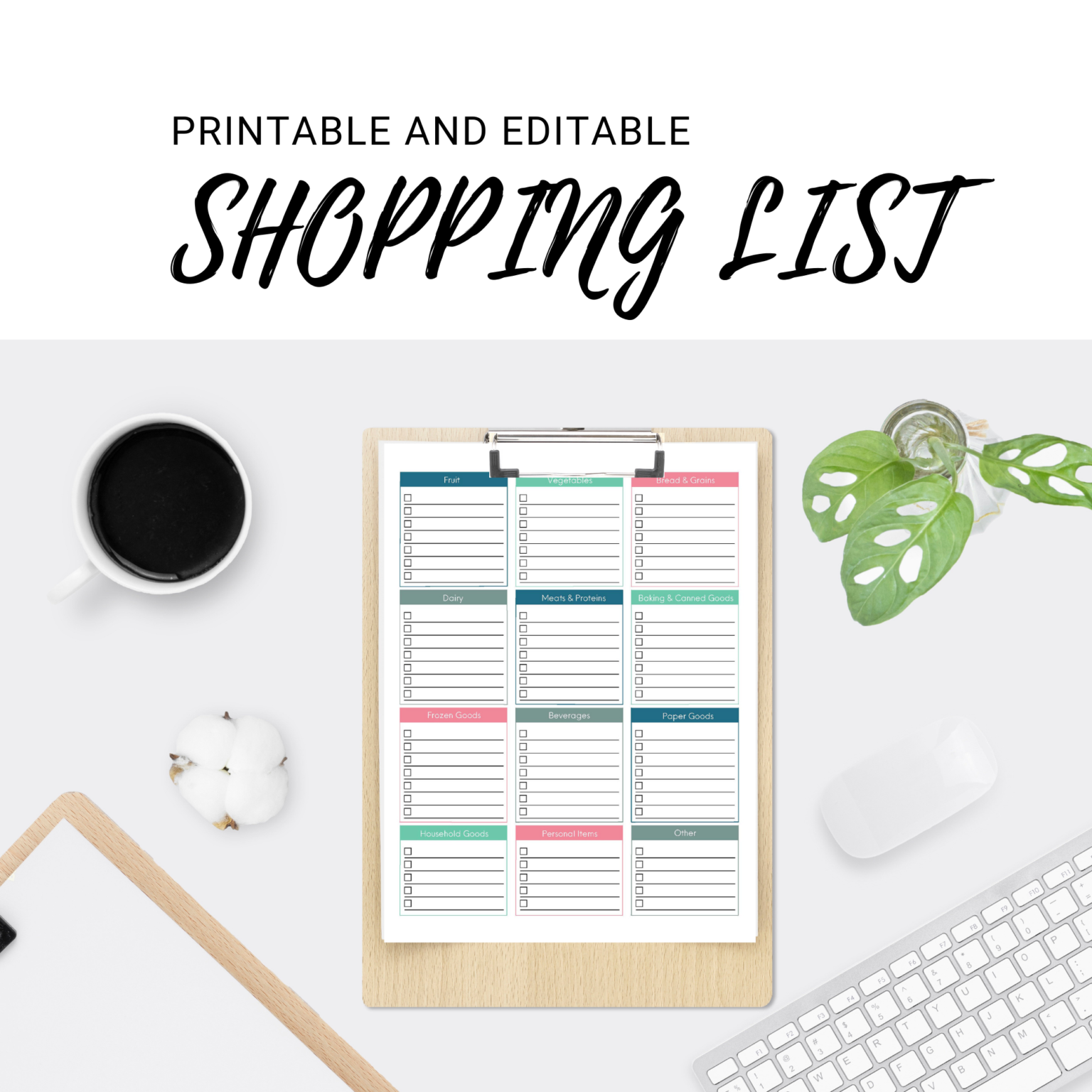 Instant Download Printable and Editable Grocery Shopping List ...