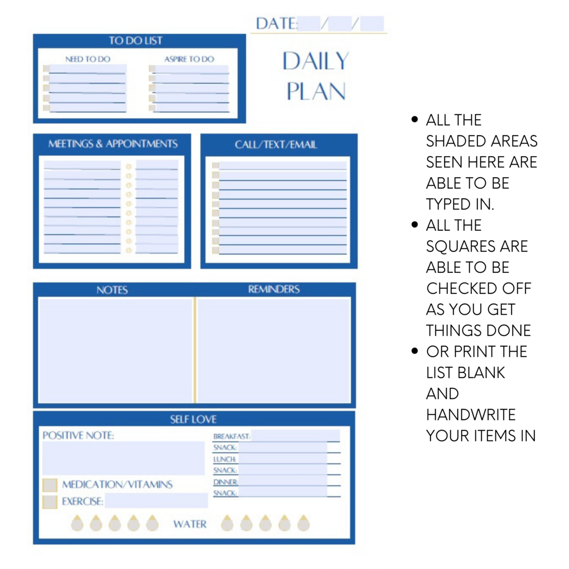 Daily, Weekly, and Monthly Print or Fillable Editable Planner ...