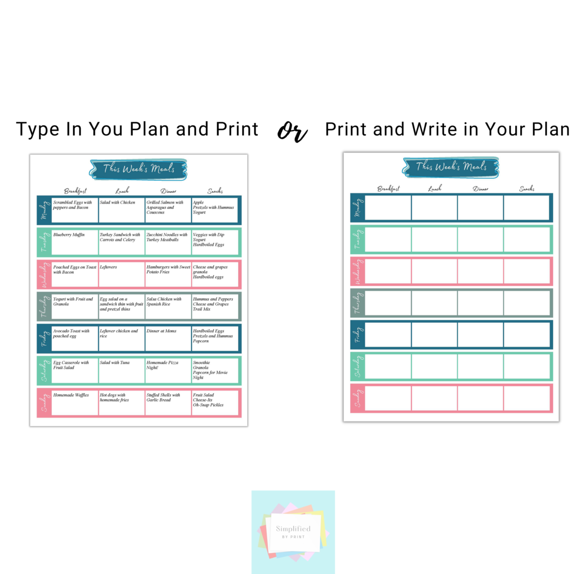 Instant Download Editable Printable Weekly Meal Planner – Simplified by ...