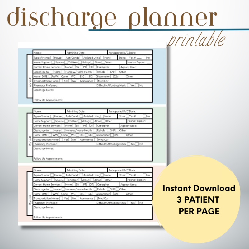 3 Patient Nurse Discharge Planner Printable – Simplified by Print