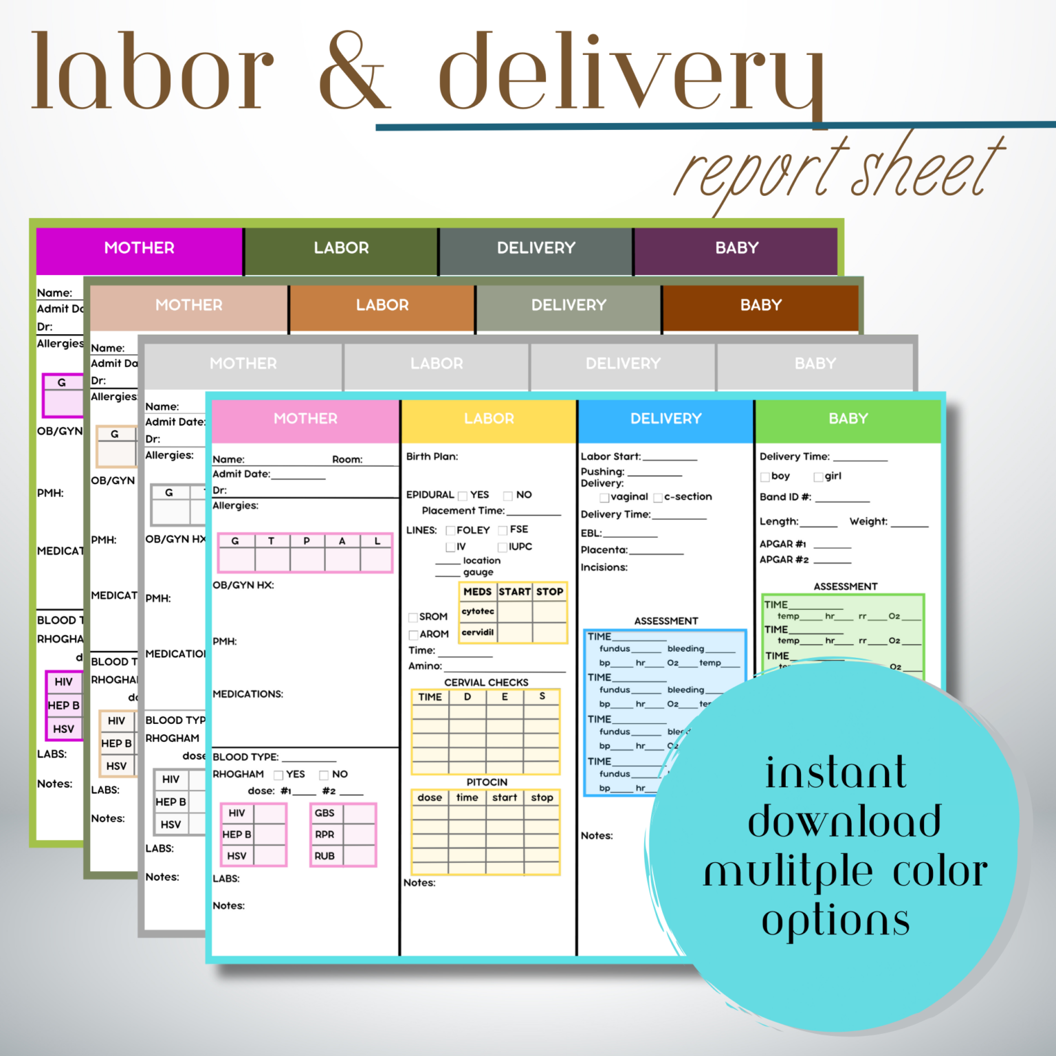 Registered Nurse Labor and Delivery Report Sheet, Nursing Report Sheet ...