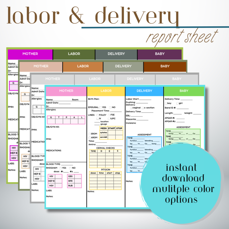 Registered Nurse Labor and Delivery Report Sheet, Nursing Report Sheet ...