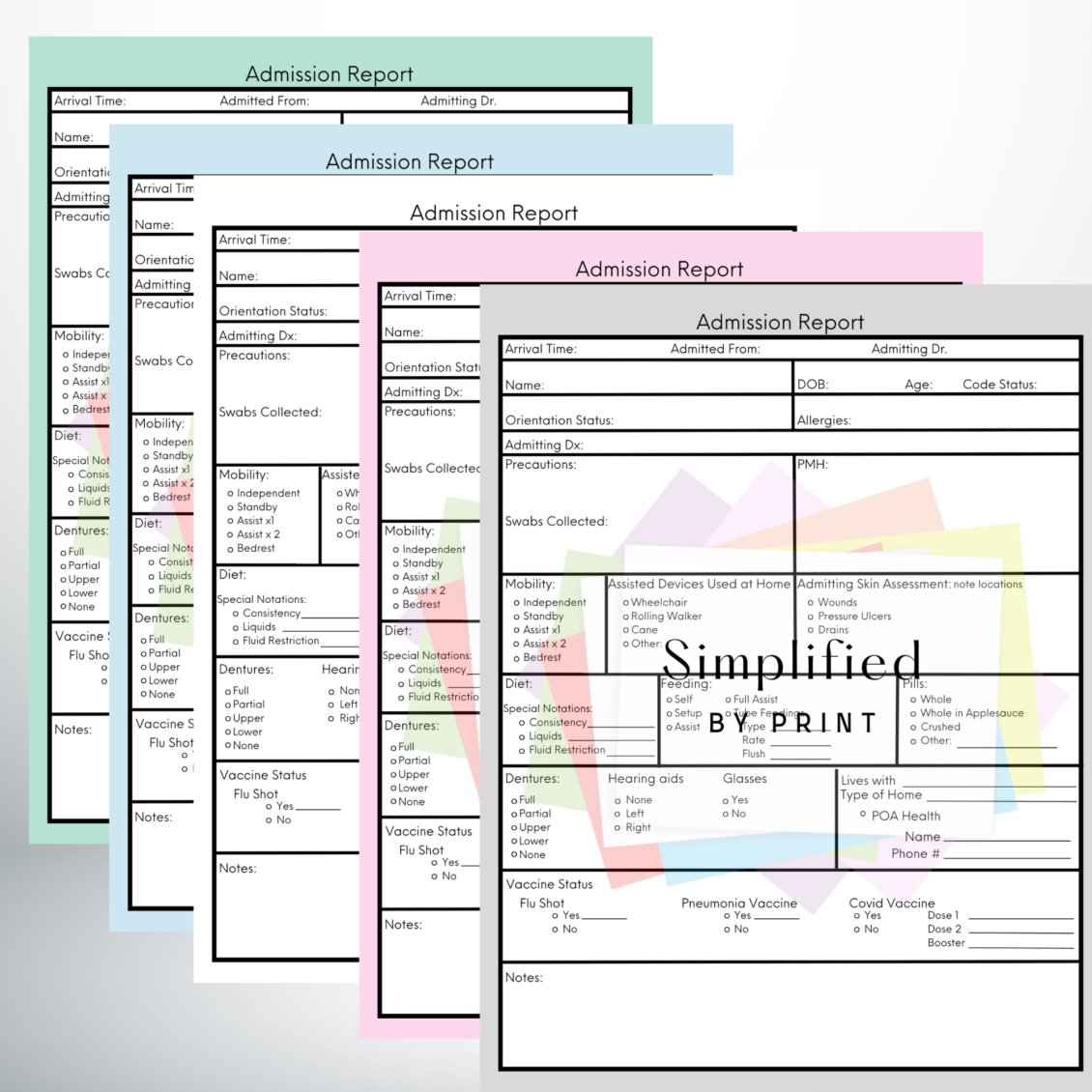 Nursing Patient Admission Information Report Sheet – Simplified by Print