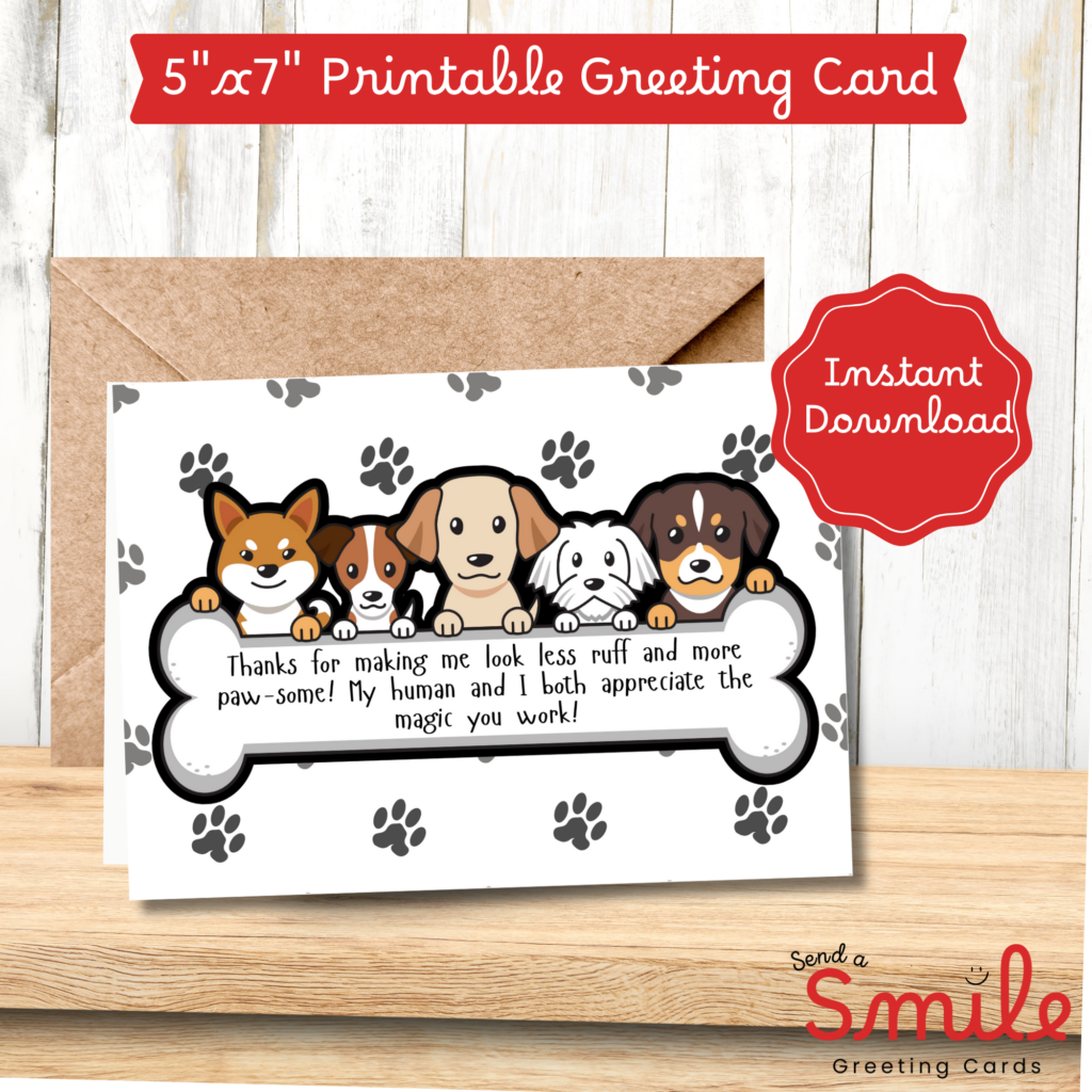 Pet Groomer Thank You Card Dog Themed Printable Card with Bone ...